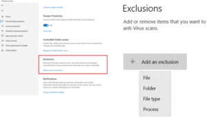 How to add a File type or Process Exclusion to Windows Security