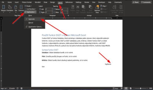 How to use the Hyphenation feature in Word