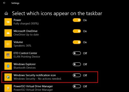 How to hide or show Windows Security icon on Taskbar