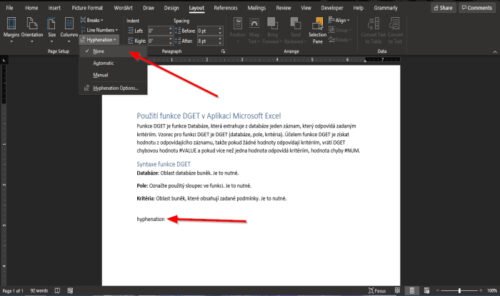 How to use the Hyphenation feature in Word