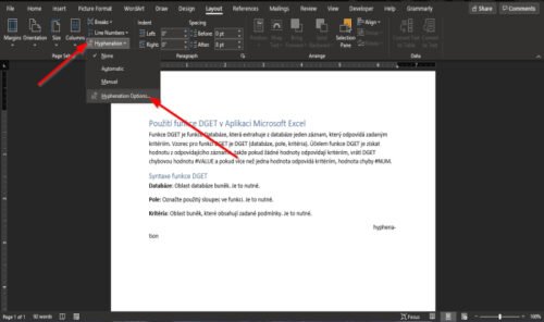 How to use the Hyphenation feature in Word