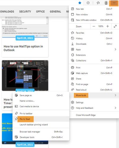 How to Pin a website shortcut to Start Menu in Windows 11/10