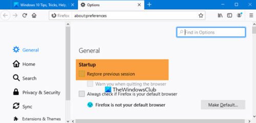Restart Browser and Continue where you left off without losing Tabs