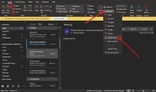How to create, remove or set a Task Reminder in Outlook