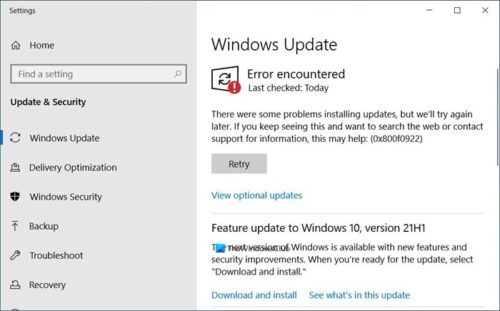 Fix 0x800F0922 Windows Update Error in Windows 11/10