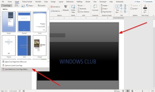 How to insert a Custom Cover Page in Word