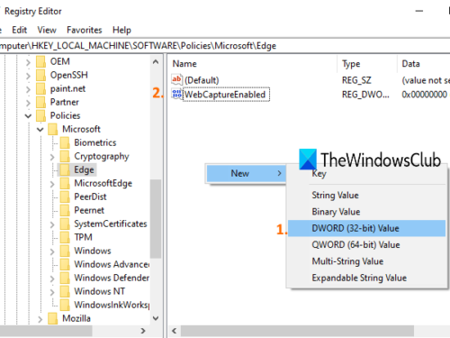 Disable Web Capture In Microsoft Edge Using Registry In Windows