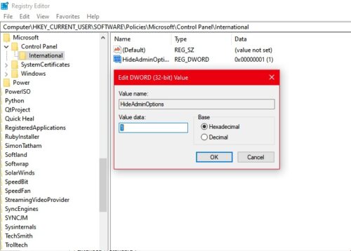Disable Administrative Tab in Regional and Language Settings