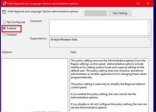 Disable Administrative Tab in Regional and Language Settings