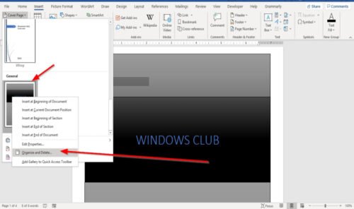 How to insert a Custom Cover Page in Word