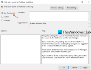Switch User Option missing from Windows Login screen