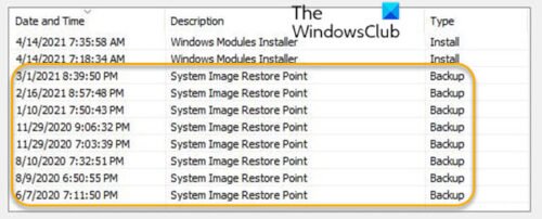 Delete a System Image Restore Point from System Restore in Windows