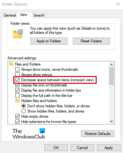 How to enable or disable Compact View in Explorer in Windows 11