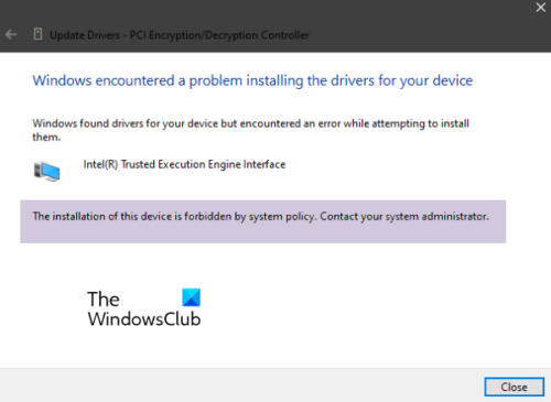 A driver can't load on this device in Windows 11