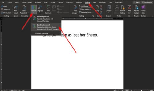 How to translate Text into different language in Office apps