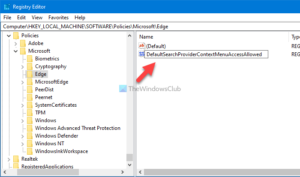 How to add or remove Sidebar Search Panel in Microsoft Edge
