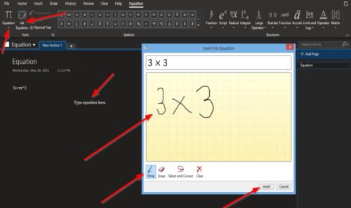 How to insert Equations and Symbols in OneNote