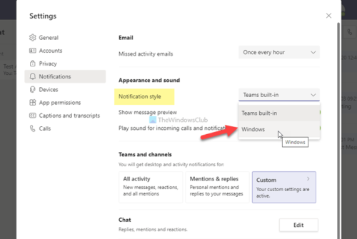 How to change Microsoft Teams notifications style in Windows 11