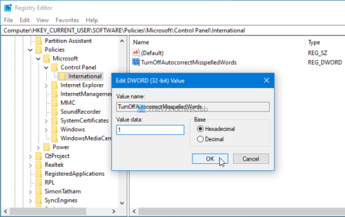 Enable, Disable Autocorrect and Highlight Misspelled words in Windows