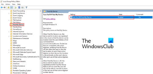 How to disable Find my Device option in Windows Settings