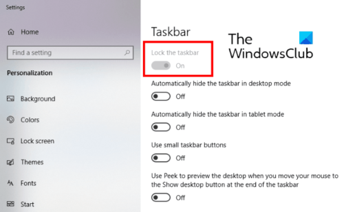 How to disable Lock the Taskbar option in Windows Settings
