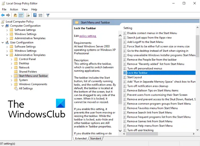 How to disable Lock the Taskbar option in Windows Settings How to disable Lock the Taskbar option in Windows Settings