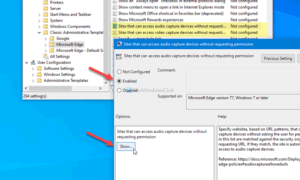 Enable or disable Audio, Video, and Screen Capture in Edge