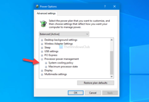 Show or hide Minimum and Maximum Processor State in Power Options