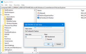 Hide Toolbars option in Taskbar Context Menu in Windows 11