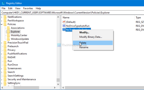 Hide Toolbars option in Taskbar Context Menu in Windows 11
