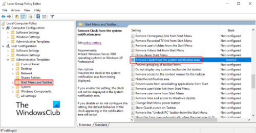 How to hide Clock and Date from Taskbar in Windows 11/10