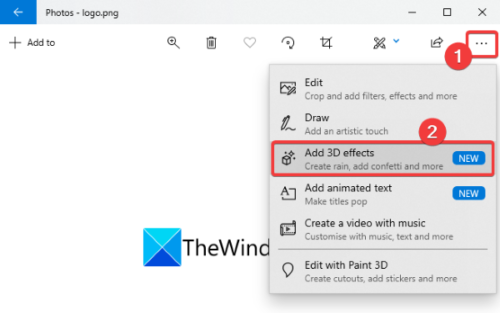 Add 3D Effects and Animated Text in Photos app of Windows 11/10