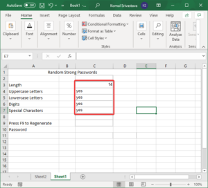 How to generate a Random Strong Password in Excel
