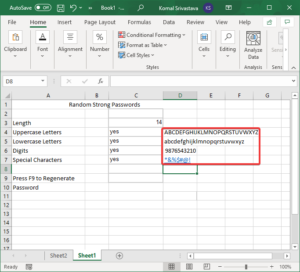 How to generate a Random Strong Password in Excel