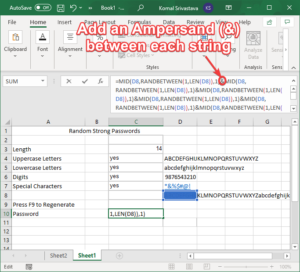How to generate a Random Strong Password in Excel