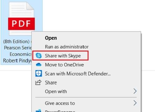 How to remove Share with Skype Context Menu item in Windows 10