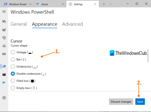 How to change cursor shape for a Windows Terminal profile