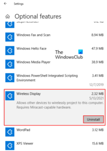 How to add and remove Wireless Display feature in Windows 11