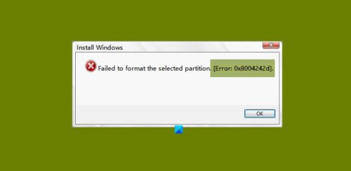 Failed to format selected partition, Error 0x8004242d