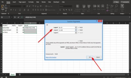 How use the OR function Excel to determine if a condition is True