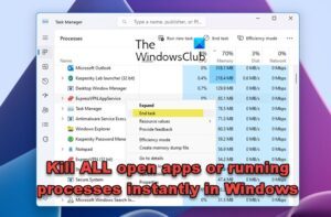 Kill ALL open apps or running processes instantly in Windows 11