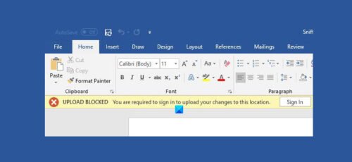 OneDrive Upload blocked, Sign in to save this file or Save a copy