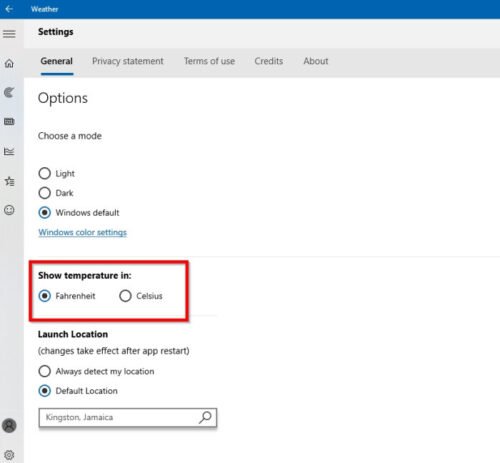 Change Weather app Temperature from Celsius to Fahrenheit in Windows 11