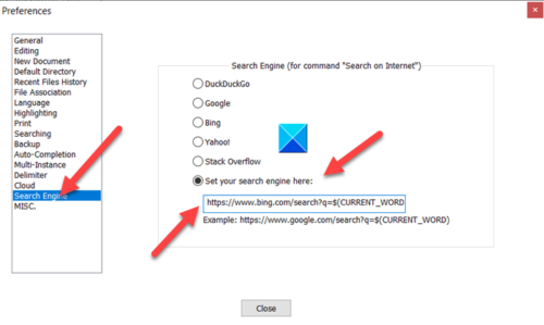 How to add Bing Search to Notepad++ back again