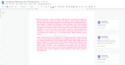 How to compare two documents in Google Docs