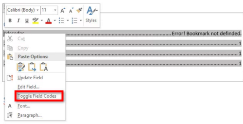 Fix Error, Bookmark not Defined in Word
