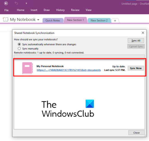 OneNote Error 0xE0000007, Problem syncing your notebook