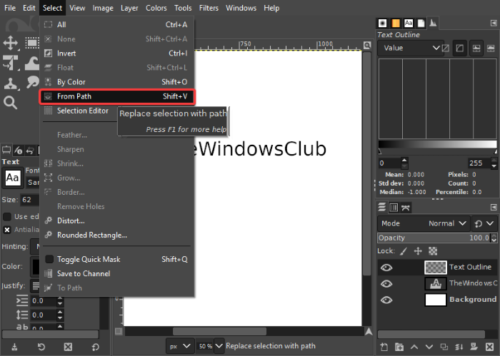 How to outline Text or add a Border to Text in GIMP