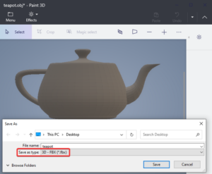 How to convert OBJ to FBX using Paint 3D in Windows?