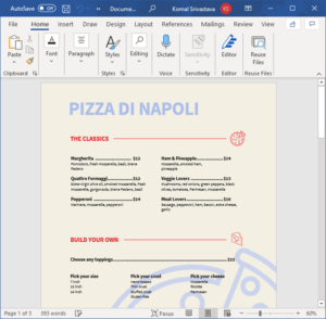 How to create a Restaurant Menu in Word